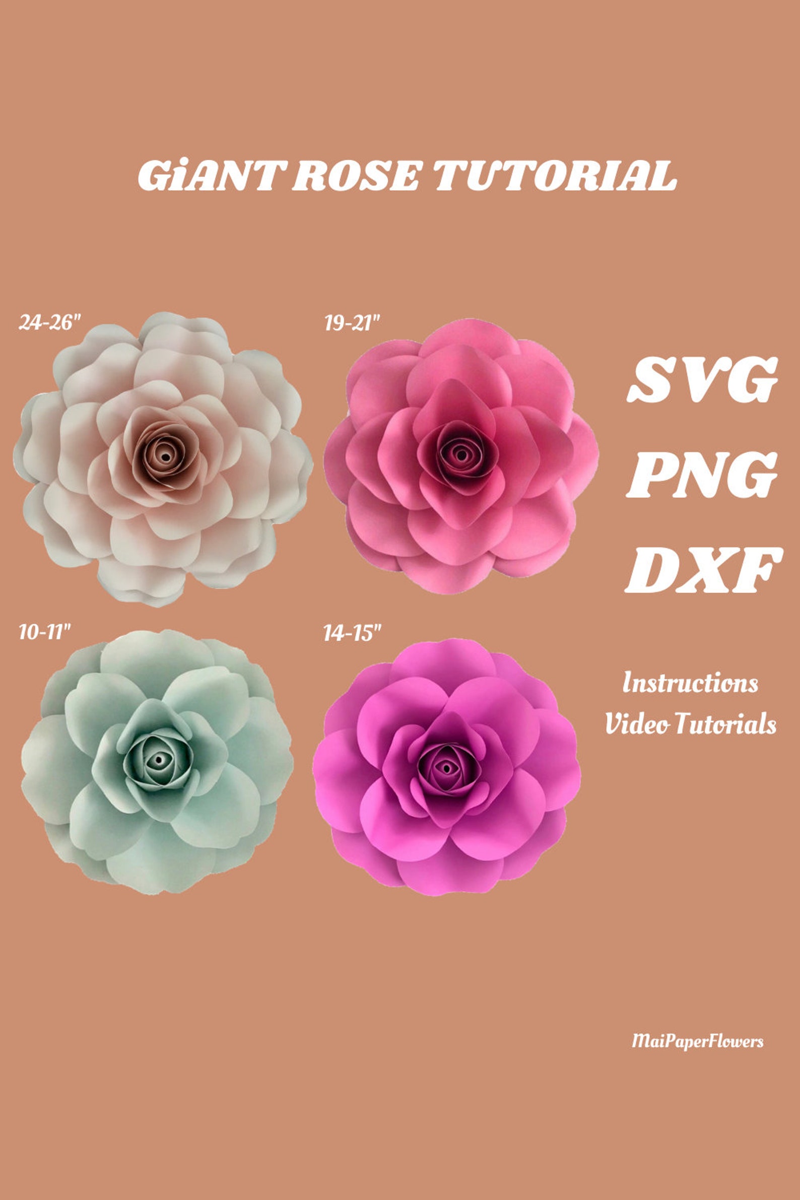 Giant Paper Rose Template SVG DXF PNG Set Digital Paper Rose - Etsy