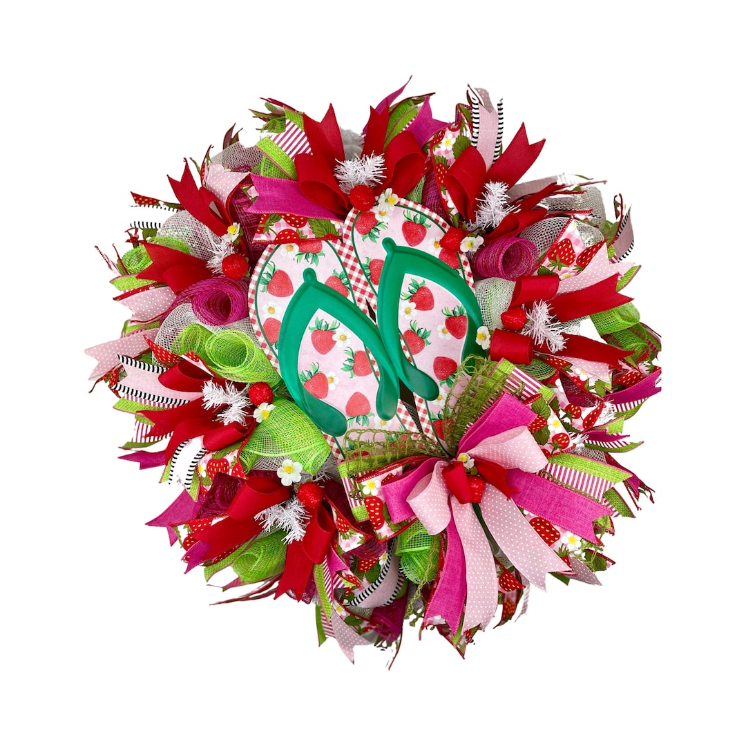Strawberry Wreath,strawberry Flip Flop Wreath,strawberry Decor,summer ...