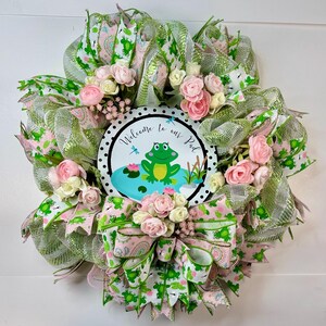 Frog Wreath,frog Deco Mesh Wreath,frog Wreath With Flowers,frog,mother ...