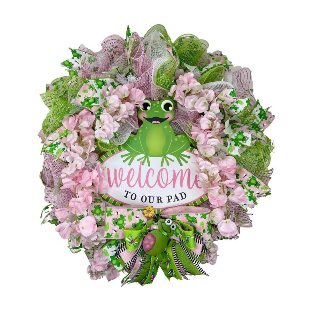 Frog Wreath,welcome Frog Wreath,spring Summer Mesh Wreath,farmhouse ...