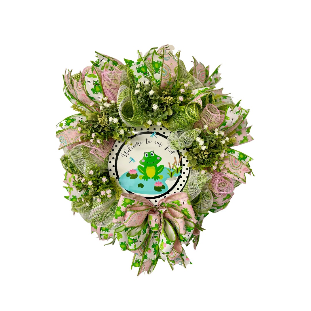 Frog Wreath,frog Deco Mesh Wreath,frog Wreath With Flowers,frog,mother ...