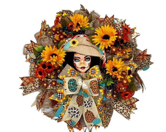 Scarecrow Mannequin Wreathhalloween Wreathcandy Corn - Etsy
