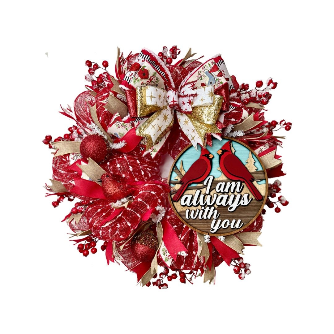 Cardinal Deco Mesh Wreath,red Bird Wreath,christmas Wreath,cardinal ...