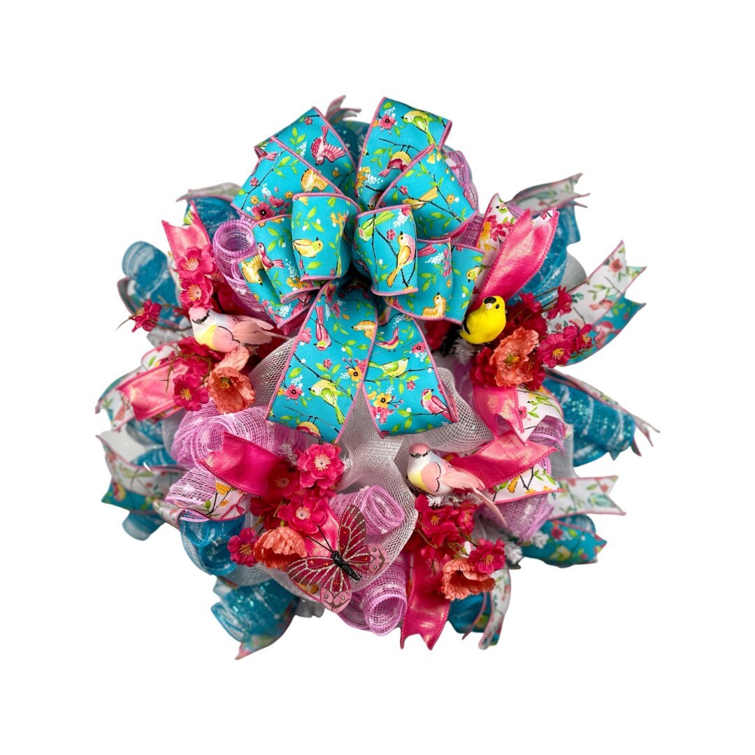 Spring Deco Mesh Wreath,bird Decor,pink and Blue Spring Wreath,pink ...