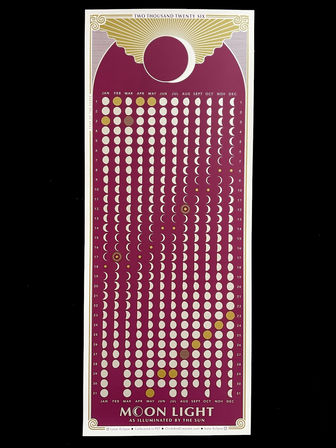 2026 Moon Phase Calendar- Red, Silver & Gold: - Etsy