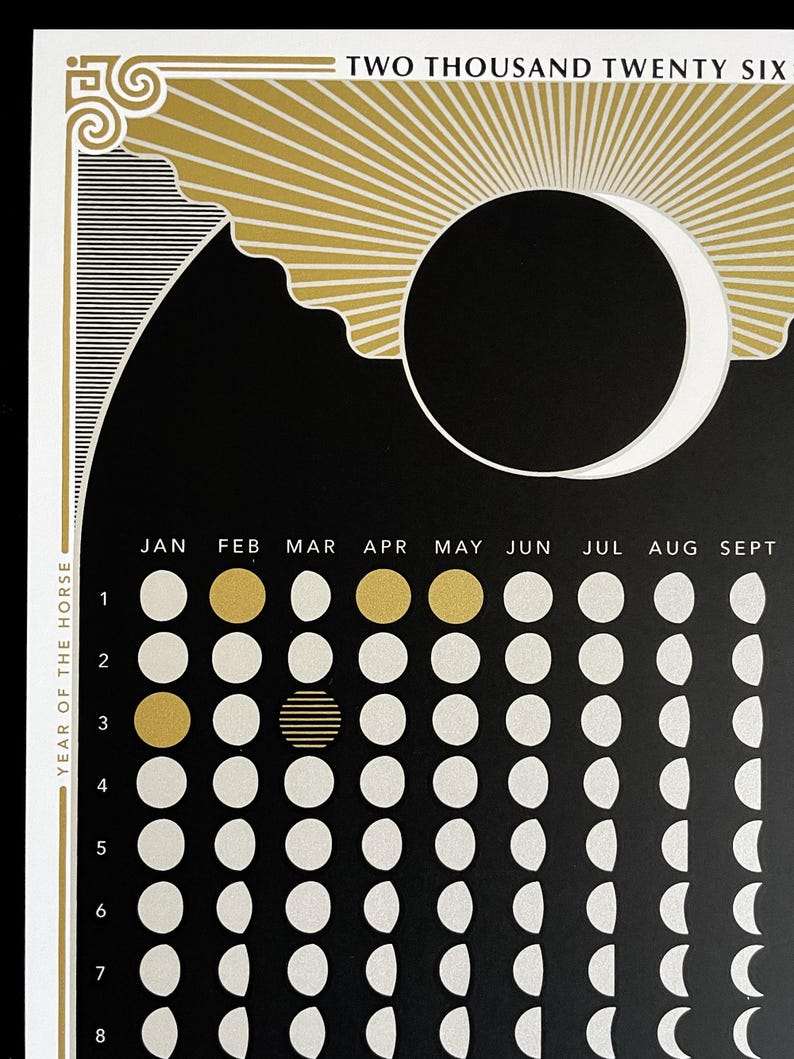 2026 Moon Phase Calendar PRE-ORDER- Black, Silver & Gold: - Etsy