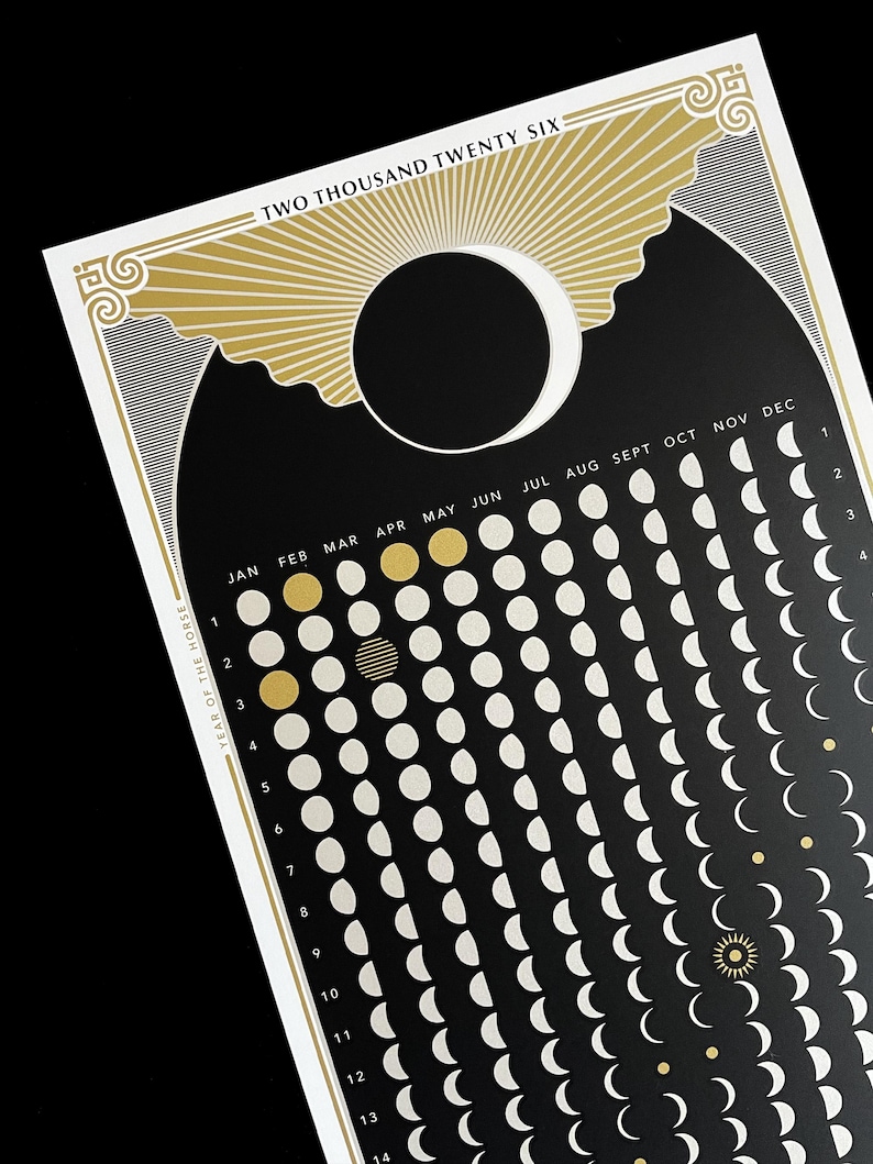 2026 Moon Phase Calendar- Black, Silver & Gold: - Etsy
