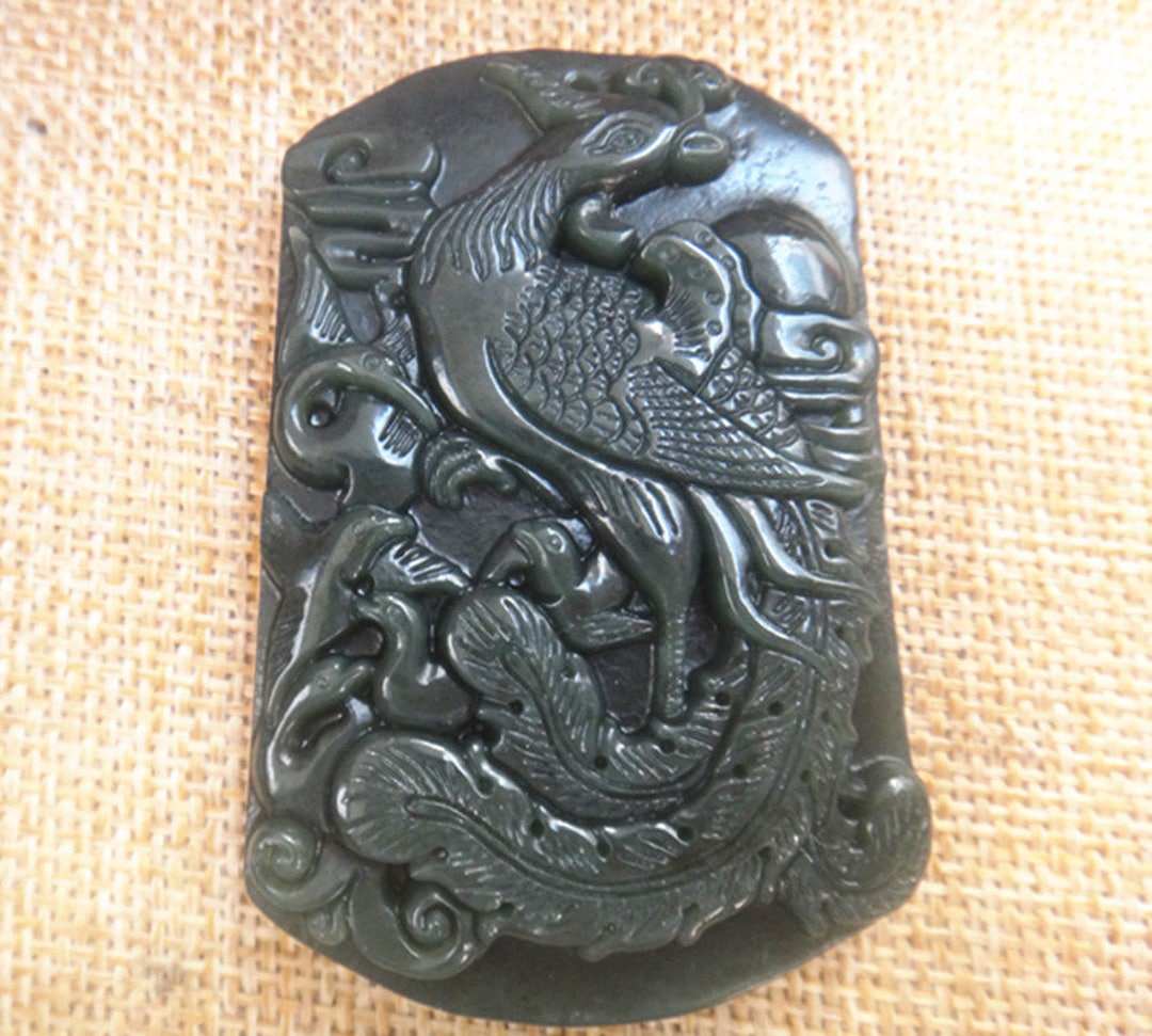 Natural Green Jade Pendant Mascot Phoenix - Etsy