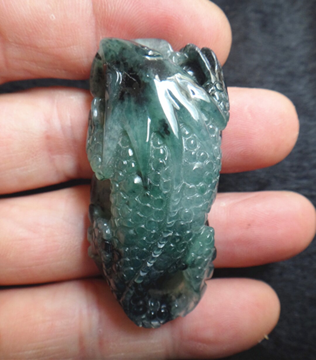 Unique Exquisite Carvings Lizard Pendant Natural Green Jade Amulet ...