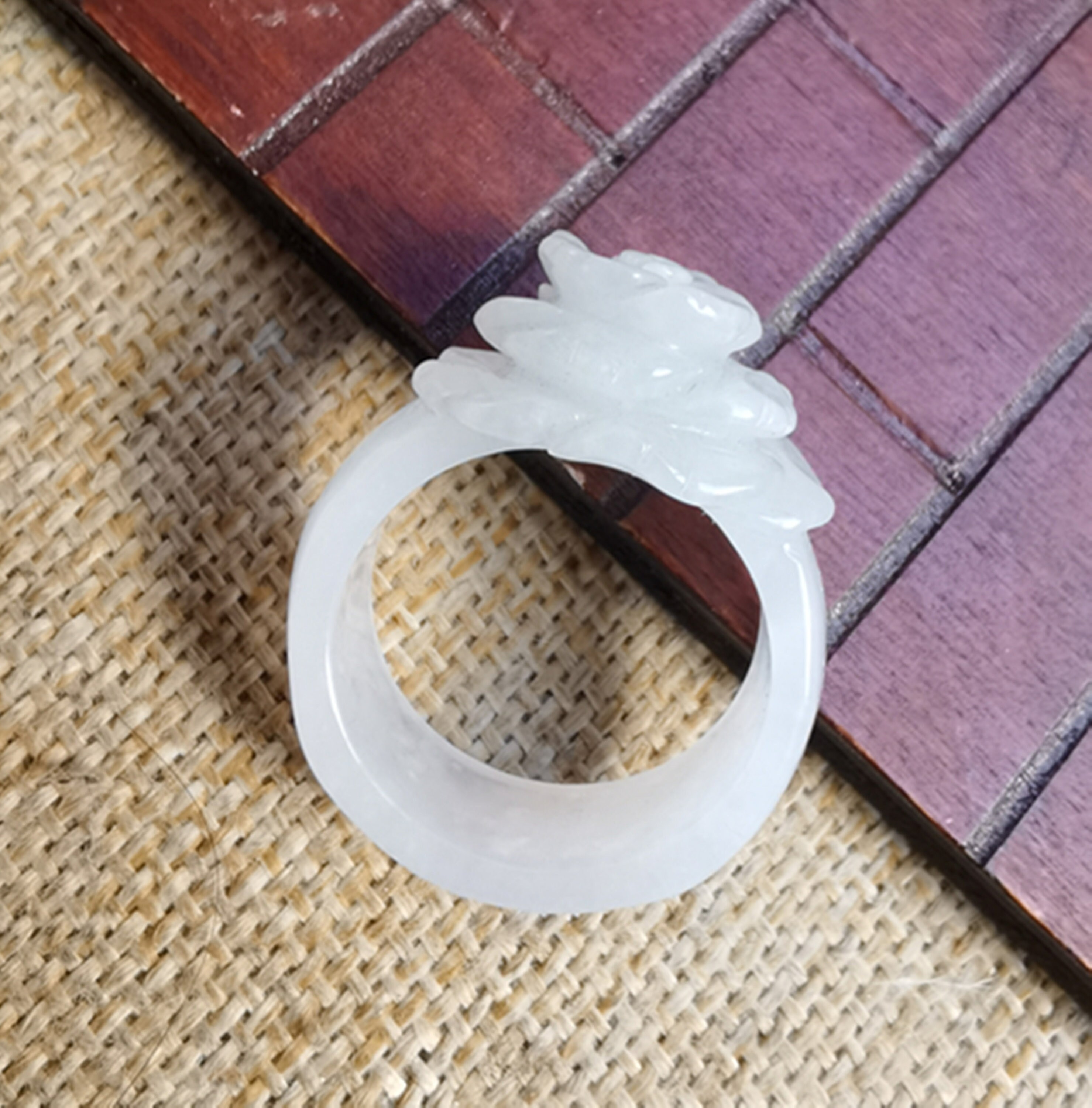 19.35mm Natural Jade Ring Auspicious Jade Flower Ring U.S. | Etsy
