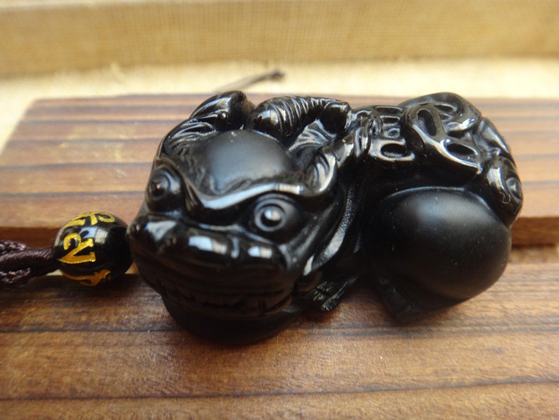 Natural Obsidian pi Yao Amulet - Etsy