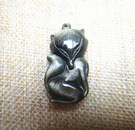 Natural golden Obsidian fox pendant obsidian fox | Etsy