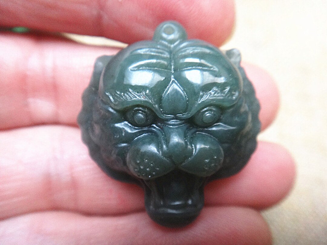 Natural Green Jade Tiger / Head Pendant Lucky Charms Pendants - Etsy