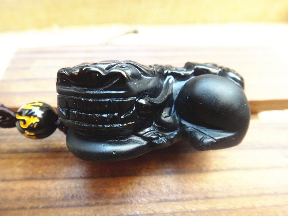 Natural Obsidian pi Yao Amulet | Etsy