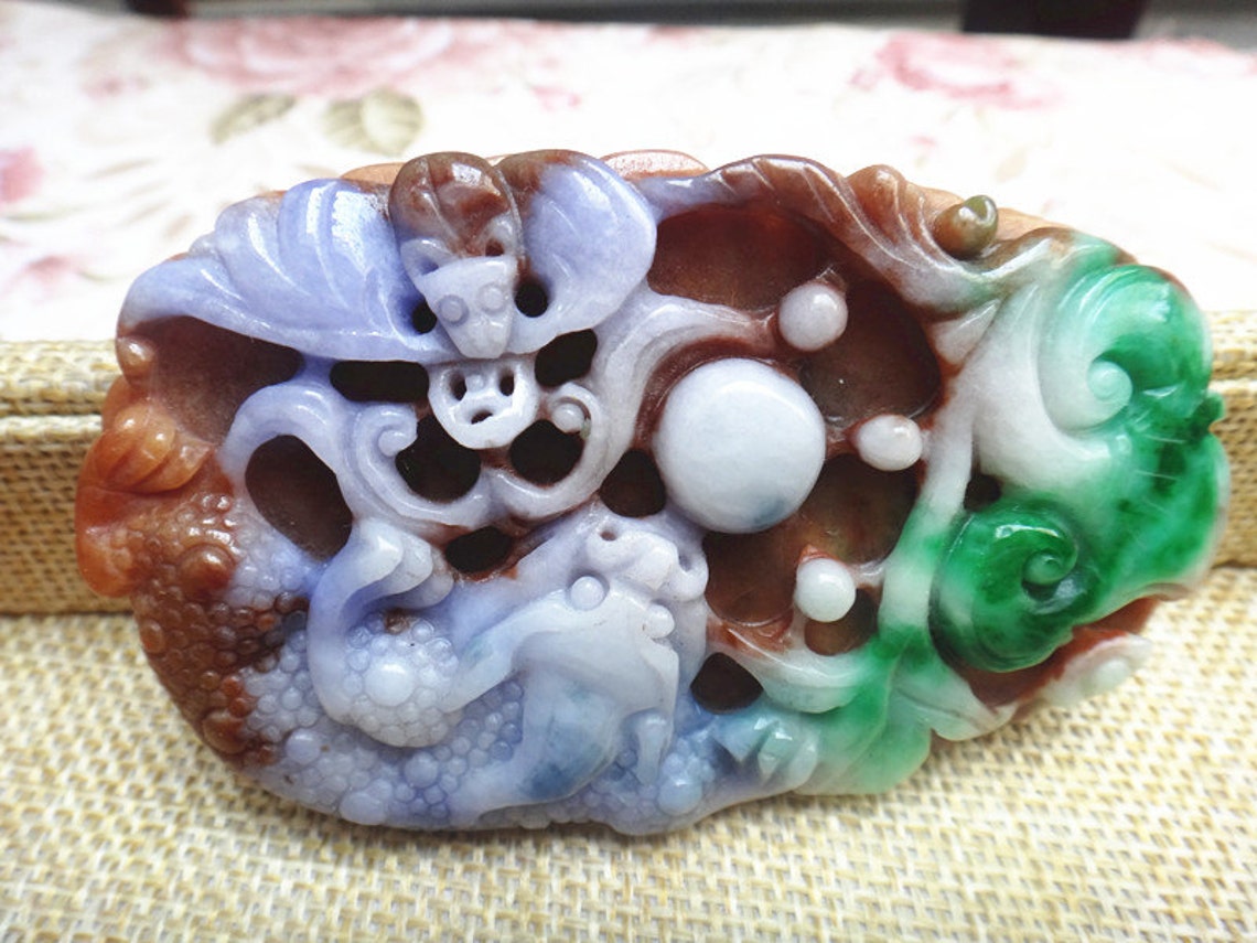 Unique Perfect Natural Chinese Jade Pi Yao Colorful Bat | Etsy