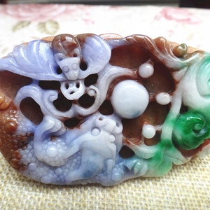 Unique Perfect Natural Chinese Jade Pi Yao Colorful Bat Wishful Lucky ...