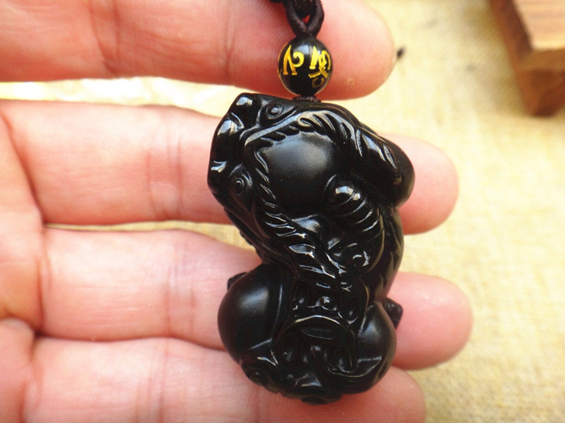 Natural Obsidian pi Yao Amulet | Etsy
