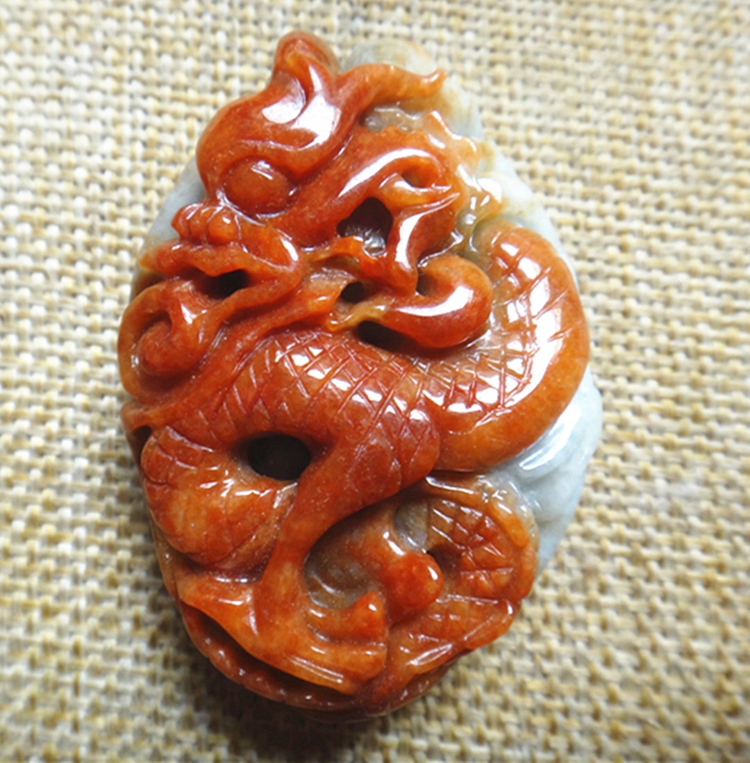Natural Jade Pendant Carved Dragon Pendant Mascot - Etsy