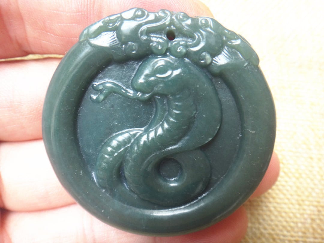 Natural Green Jade Pendant Snake Lucky Charm - Etsy