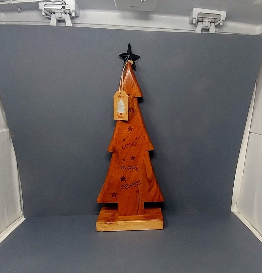 Wooden Hand-crafted Tree With Star, Rustic Farmhouse Holiday Table ...