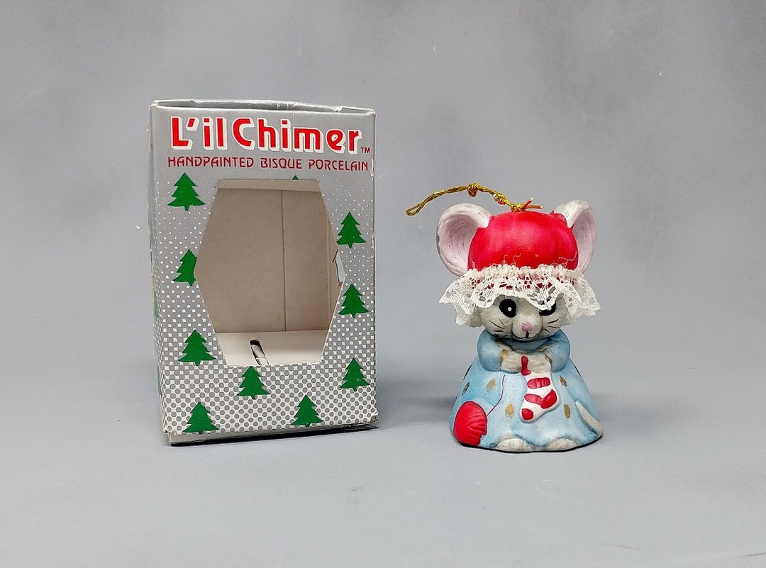 Vintage Ceramic Christmas Bell Ornaments, Hand Painted Bisque Porcelain ...