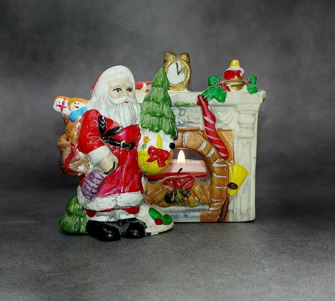 Vintage Ceramic Santa Tea Light Holder: Old Fashioned Christmas Decor ...