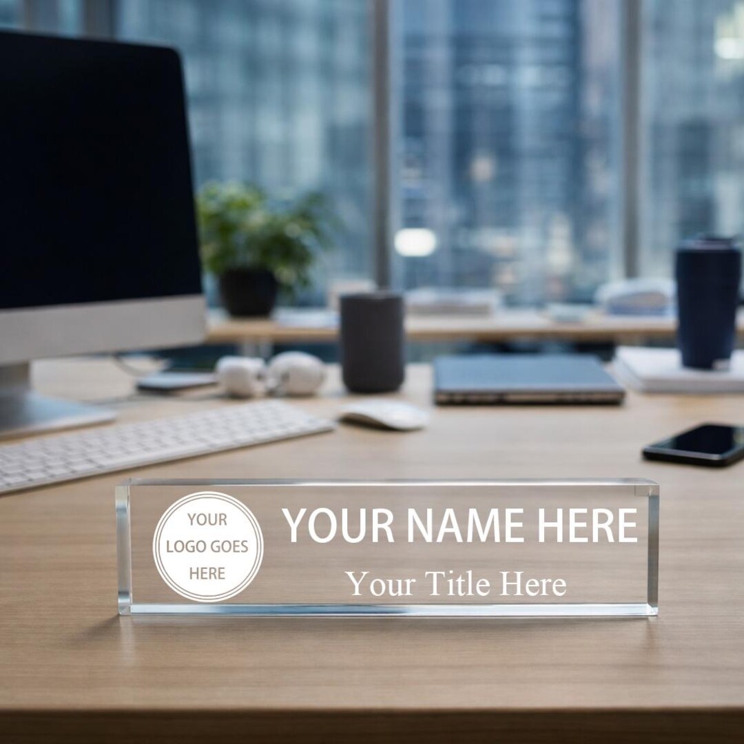 Custom Desk Name Plate With Logo, Personalized Office Name Sign ...