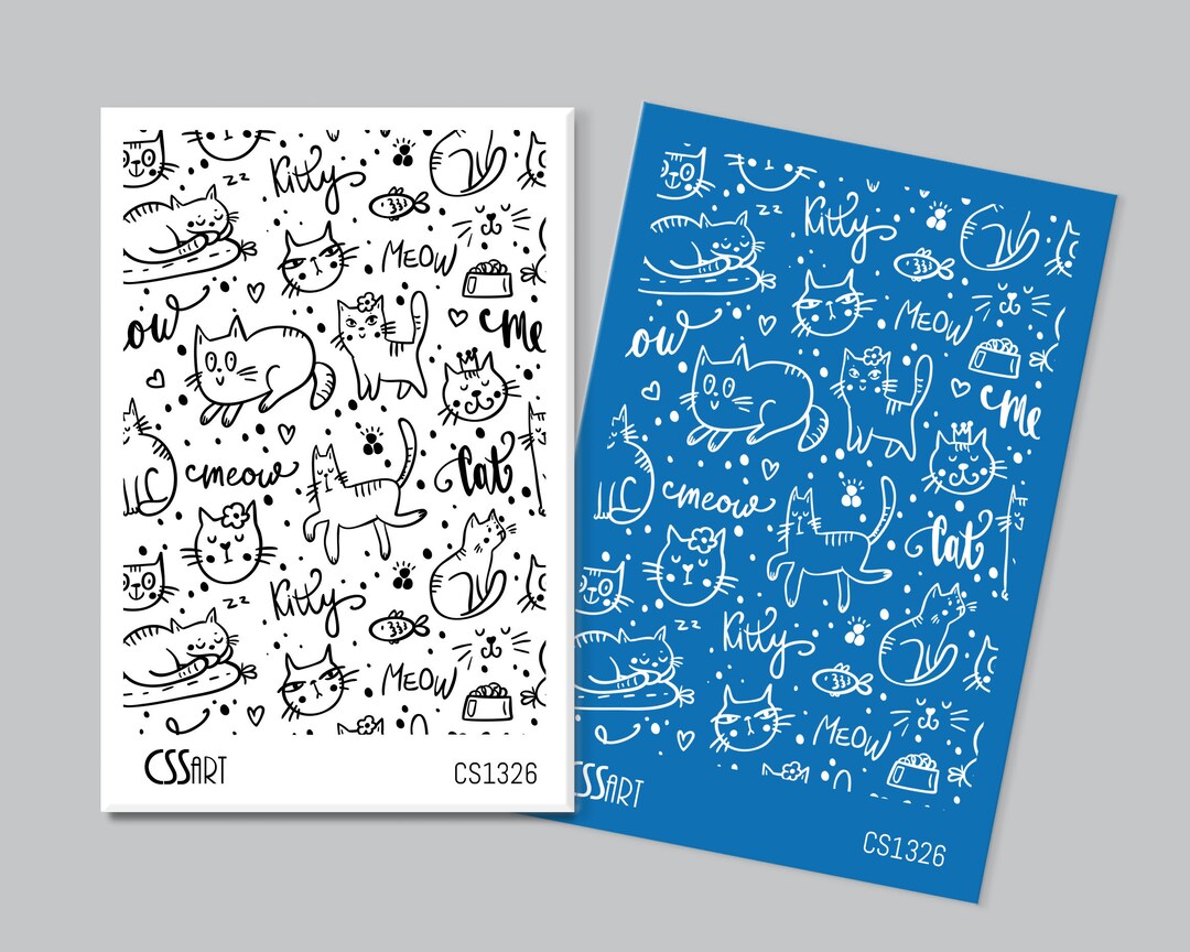 Reusable Polymer Clay Silk Screens - Cute Cat Meow Style Silk Screen ...