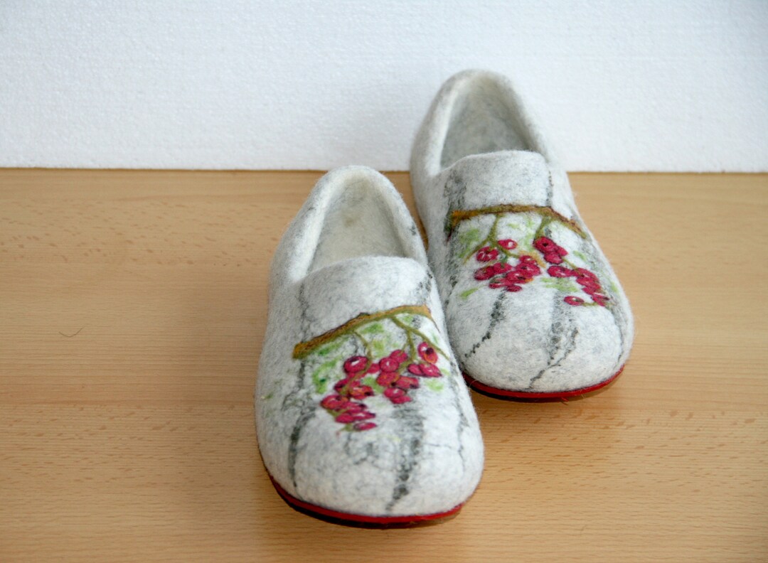 Natural Wool Soft Warm Slippers With Sole for You Comfort Berry ...