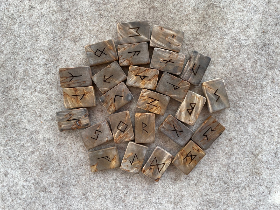 Burned Runes From Magical Curly Birch Wood, Set 24, Futhark, Waxed With ...
