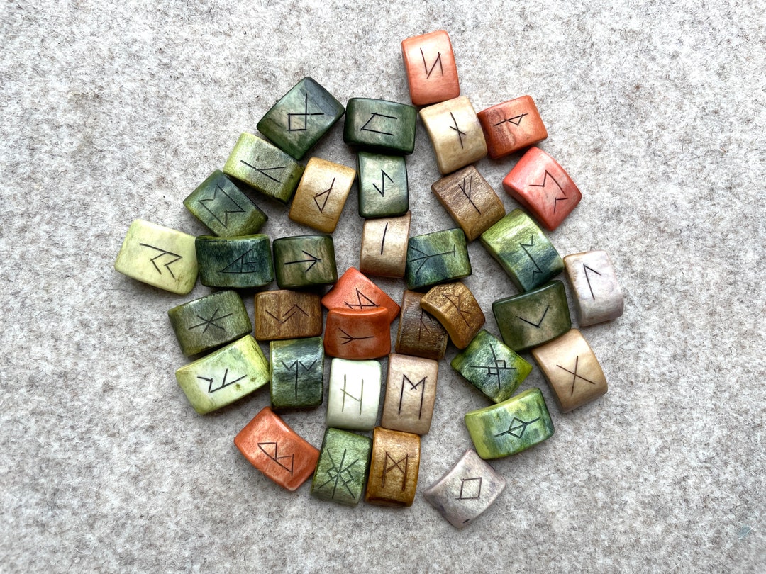 Anglo Saxon Runes, Dyed With Plants, Set of 36 Pieces, From Moose Bone ...