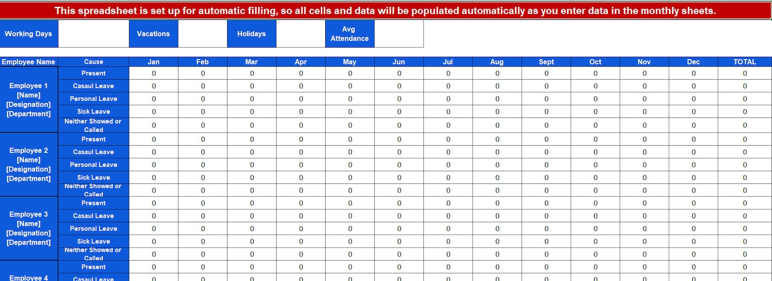 Employee Attendance Tracker Excel Sheet for Efficient Monitoring ...