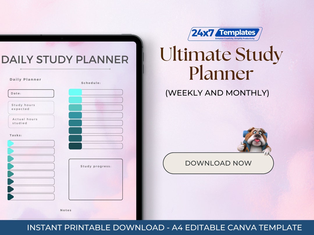 Simple Study Planner | Printable PDF & Editable Canva Design | Digital ...