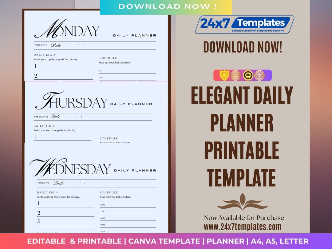 Elegant Daily Planner Printable Template - Organize Your Days With ...