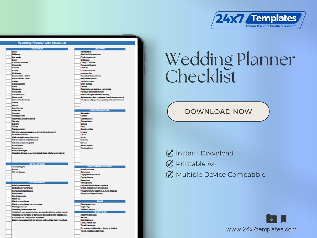 Complete Wedding Planner Printable PDF Organizer & Checklist Digital ...