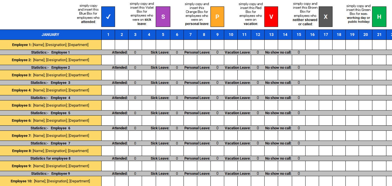 Employee Attendance Tracker Excel Sheet for Efficient Monitoring ...