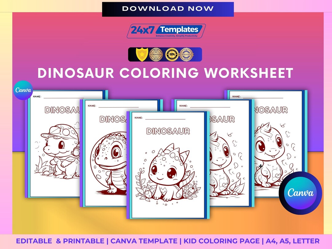 Dinosaur Coloring Pages | Printable Kids Worksheets (instant Download ...