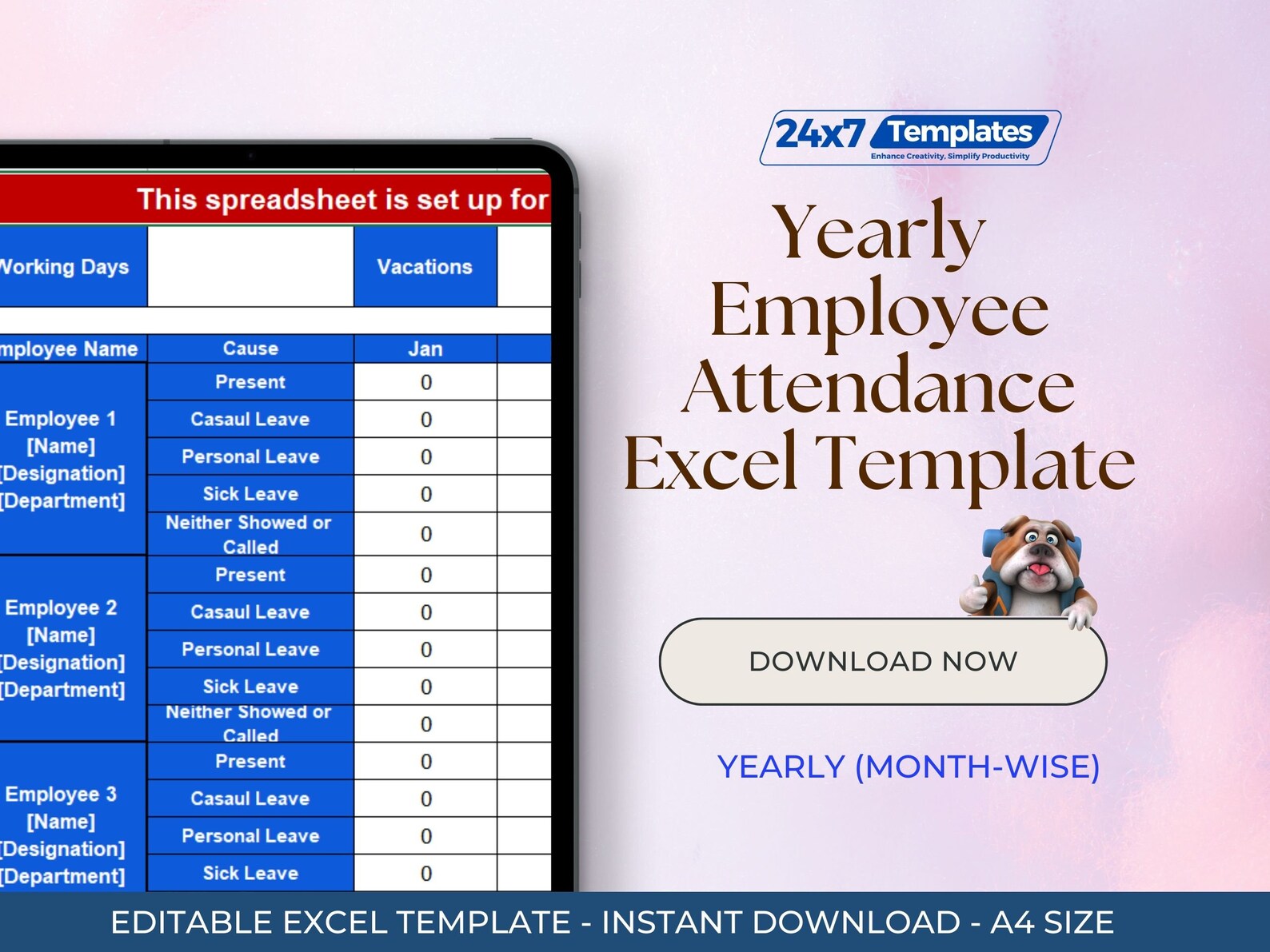 Employee Attendance Tracker Excel Sheet for Efficient Monitoring ...