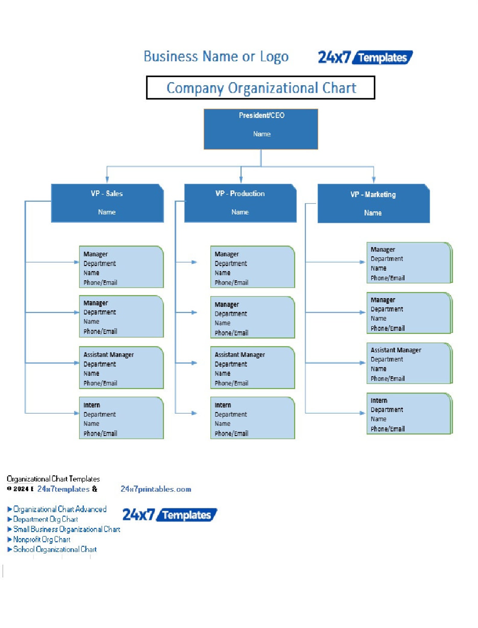Editable Company Hierarchy Chart: Business Organization Tool (excel ...