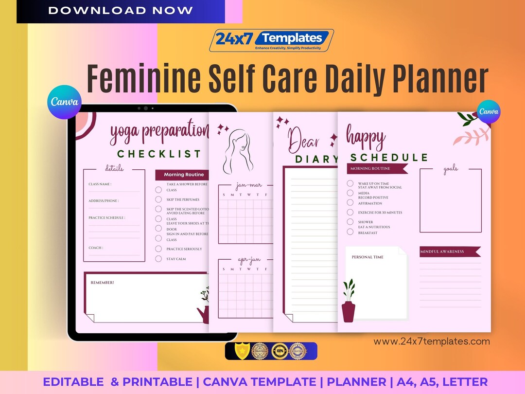 Self Care Daily Planner - Feminine Empower Your Mind, Body, and Soul ...