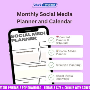 Social Media Planner and Calendar | Printable Monthly Content Planner ...