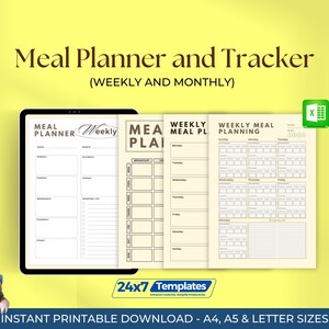Meal Planner Template | Monthly, Daily, Weekly | Digital Meal Planner ...