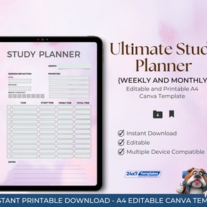 Printable Student Planner: Daily, Weekly, Monthly (PDF & Canva) - Etsy