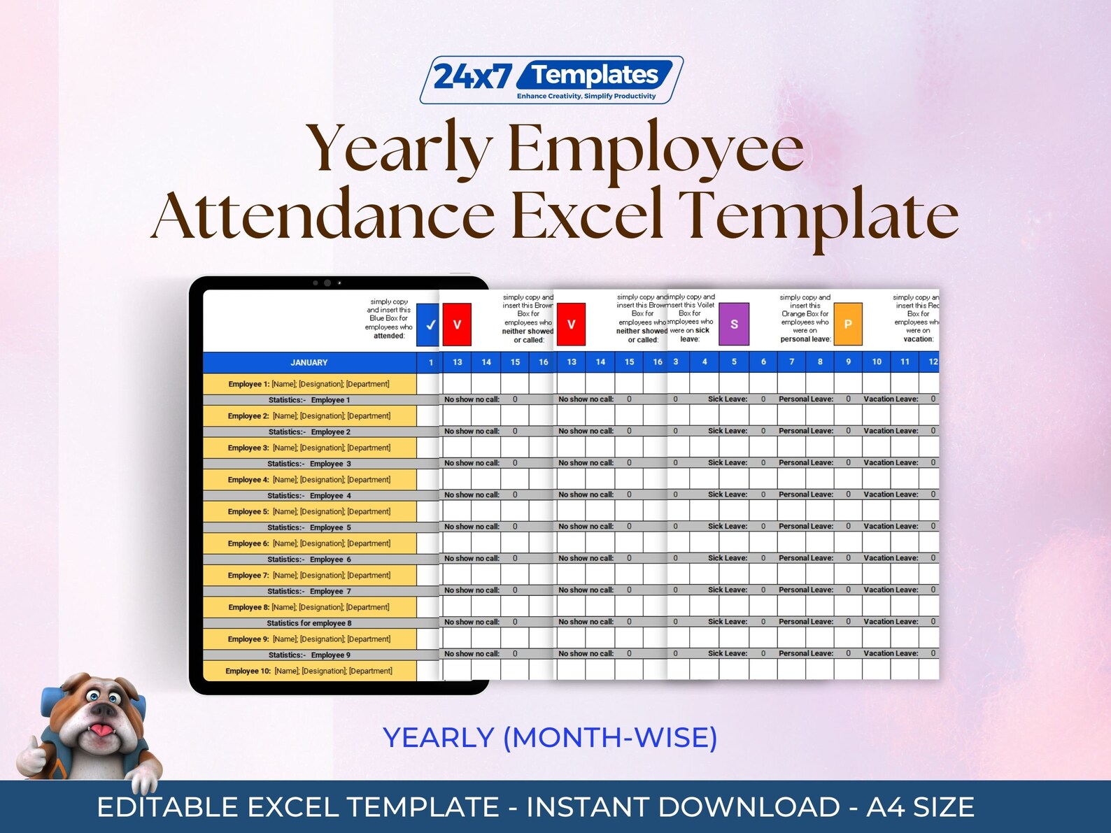 Employee Attendance Tracker Excel Sheet for Efficient Monitoring ...