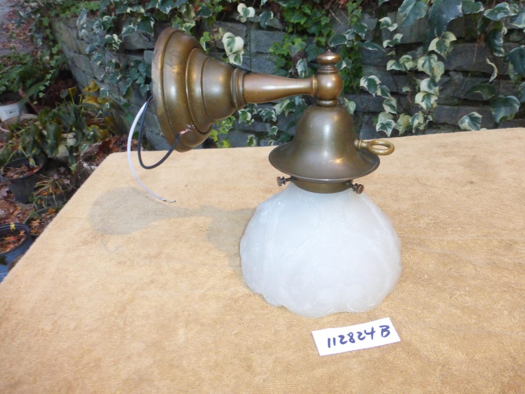 Vintage Antique Brass Camphor Glass Wall Mount Sconce Light Fixture ...