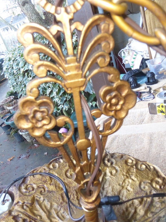 Old Antique Cast Metal Light Fixture Vintage Light Shabby Green Metal