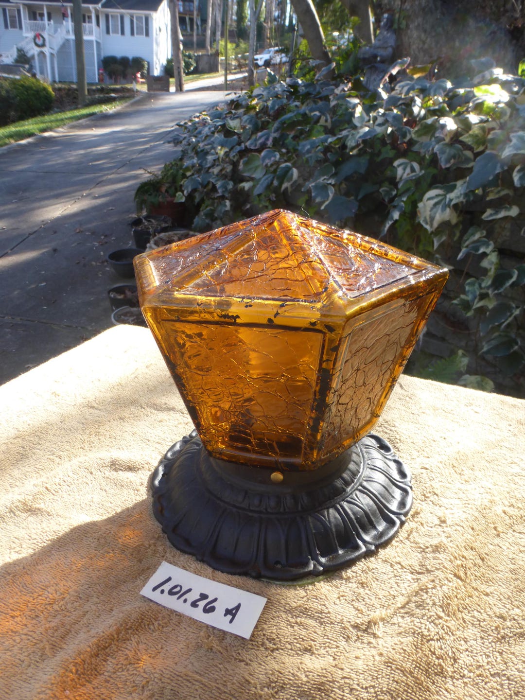 Vintage Antique Victorian Cast Iron Hexagon Amber Glass Porch Light ...