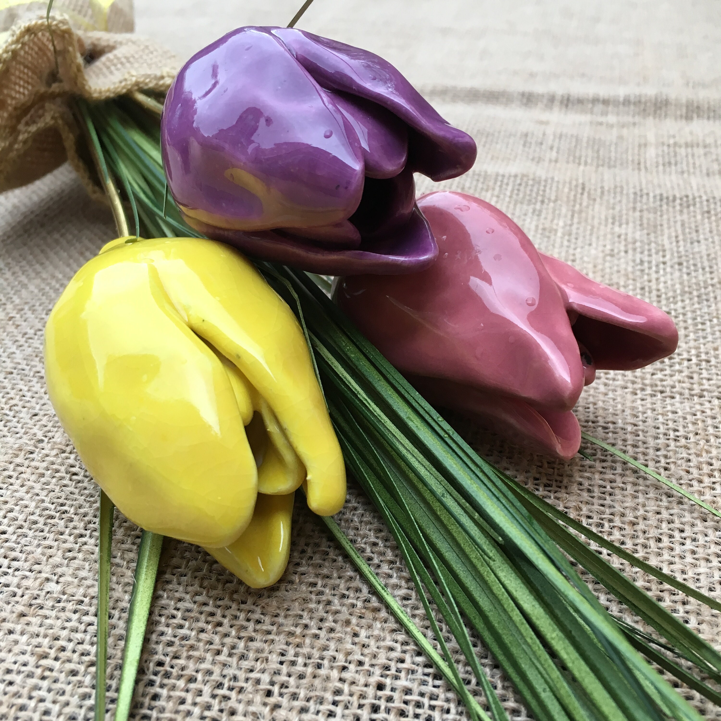 Tulip Flower Gift 3 Ceramic Tulip Bouquet With Artificial - Etsy UK