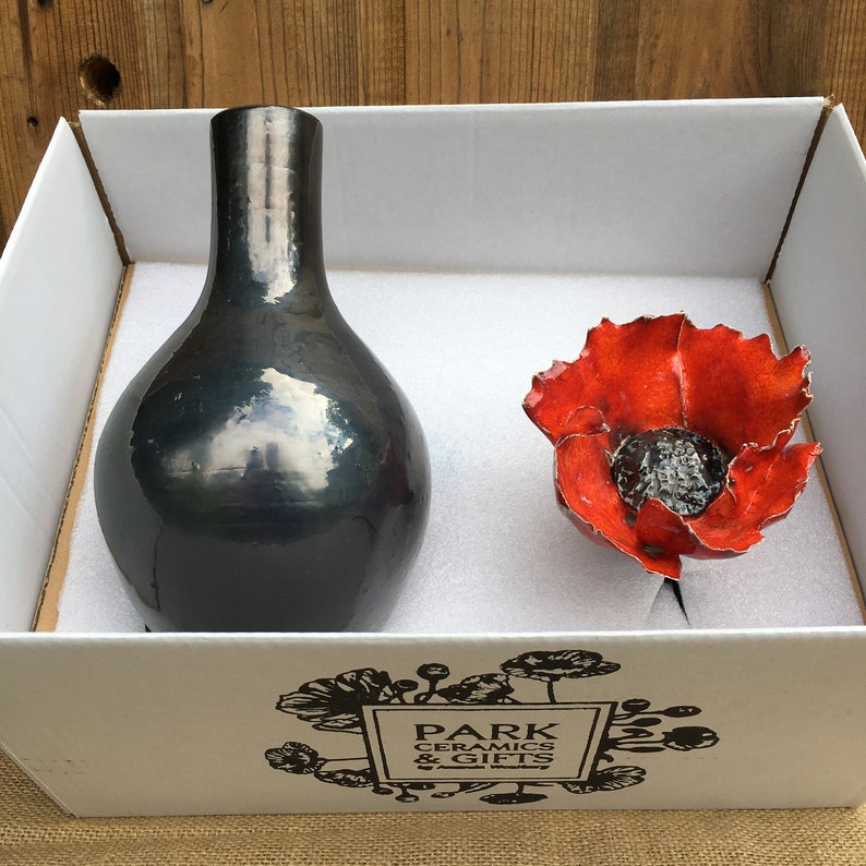 Red Poppy Ceramic Flower Arrangement in Vase, Special Forever Flower ...