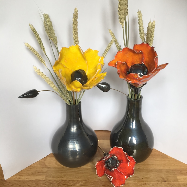 Red Poppy Ceramic Flower Arrangement in Vase Special Forever | Etsy